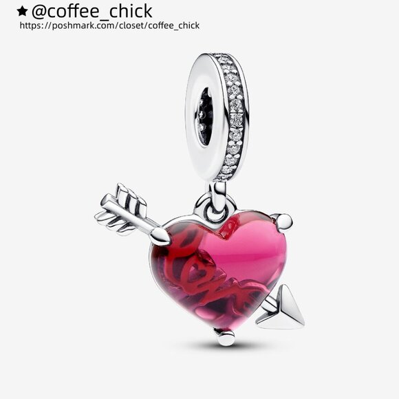Pandora | Jewelry | Pandora Red Heart Arrow Murano Glass Dangle Charm ...